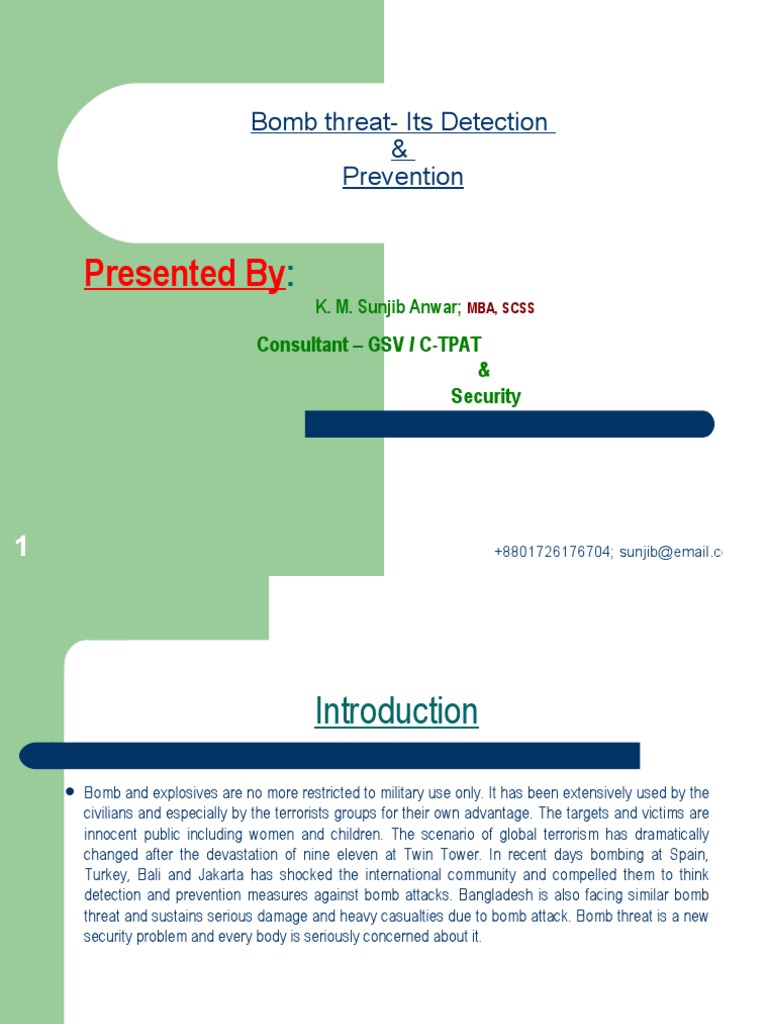 Presented By: Bomb Threat-Its Detection & Prevention | PDF | Improvised ...