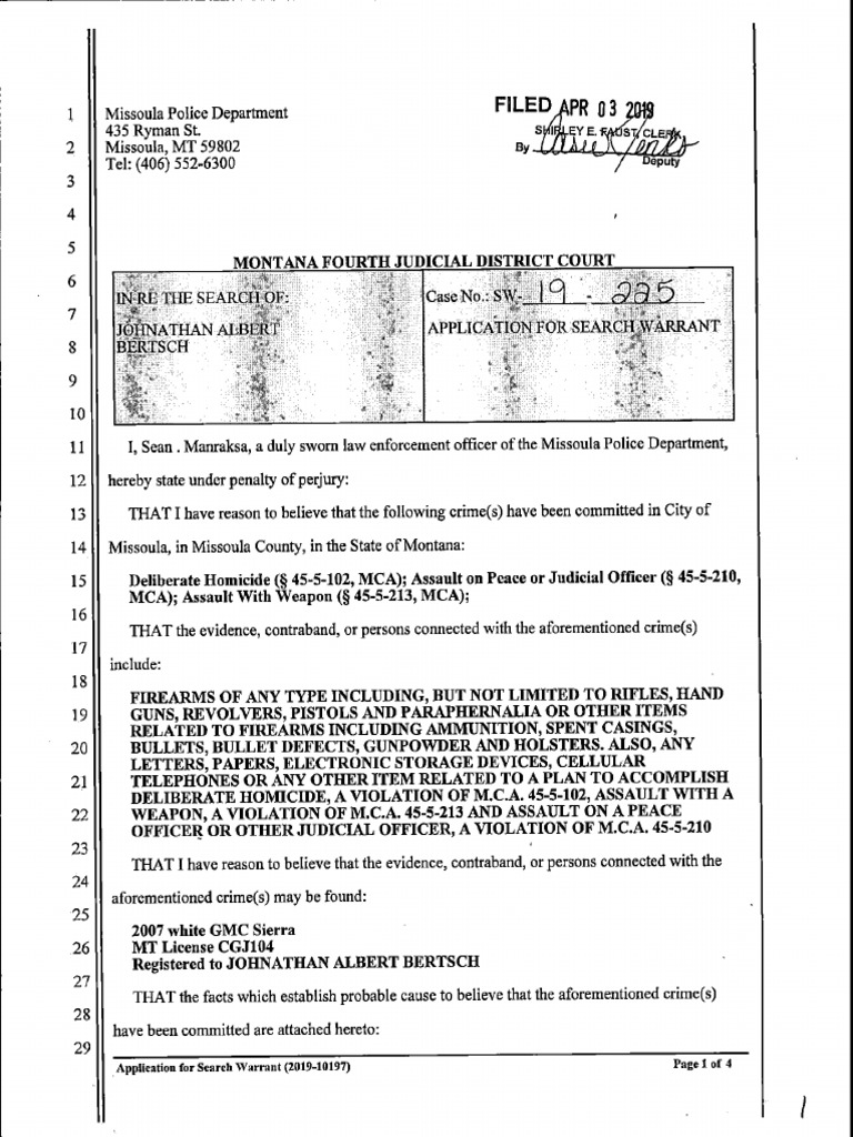 1 Application For Search Warrant, Search Warrant, & Search Warrant ...