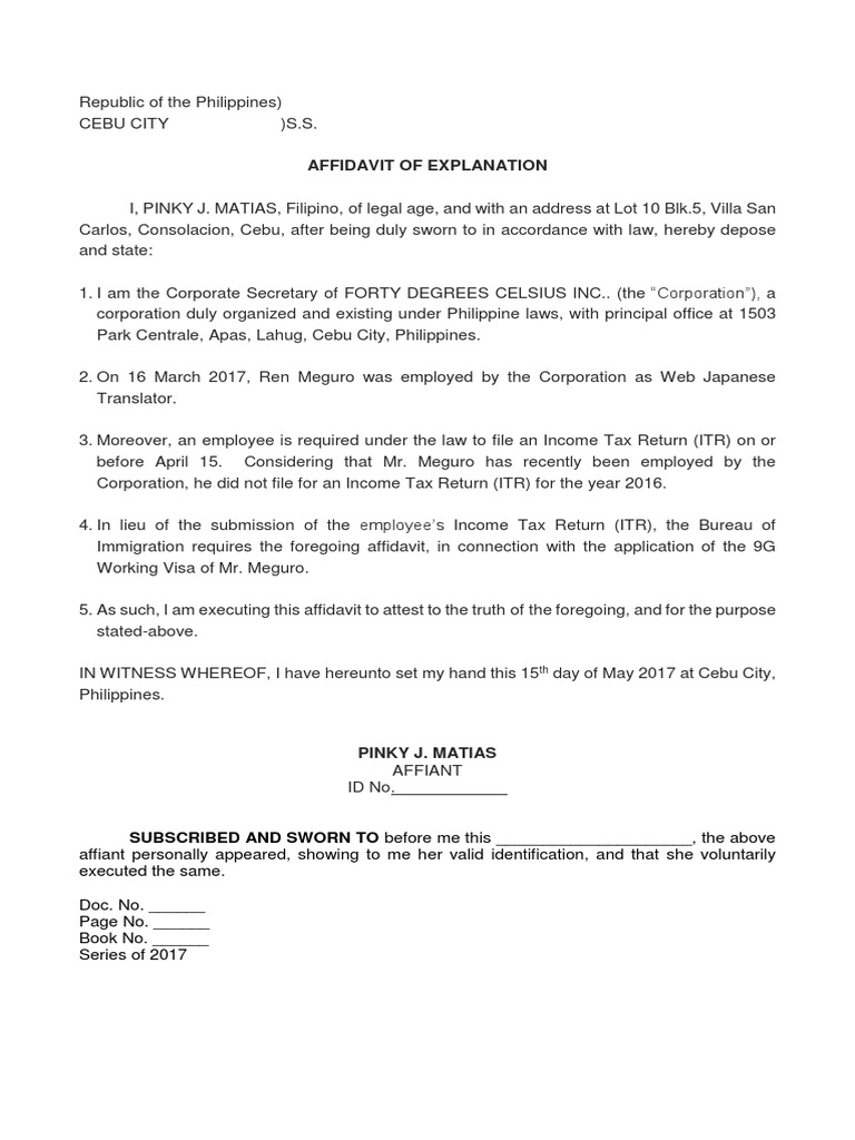 Affidavit of Explanation - Meguro | PDF