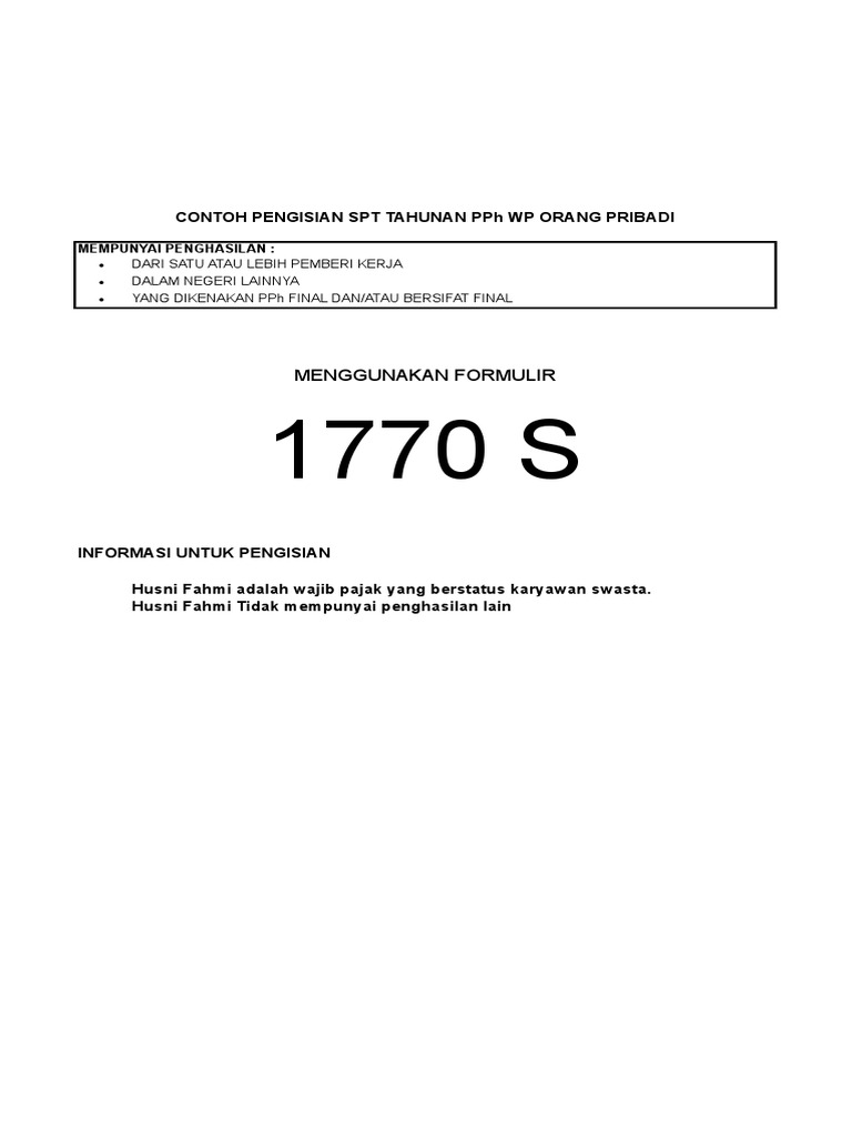 Contoh Pengisian 1770-S Pegawai Swasta | PDF