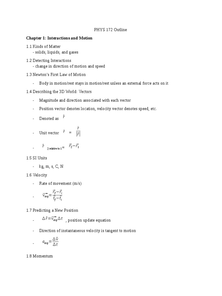 PHYS 172 Outline: An In-Depth Review of Fundamental Physics Concepts ...