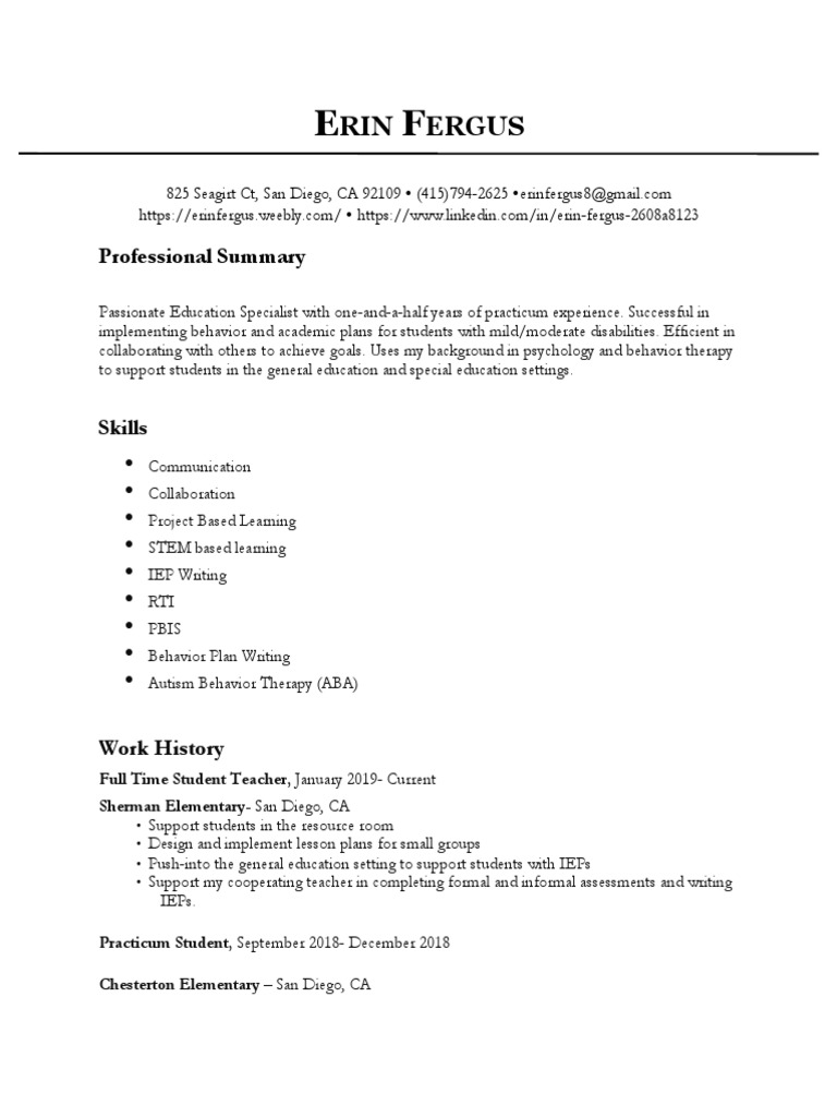 Teaching Resume | PDF | Individualized Education Program | Educational Psychology