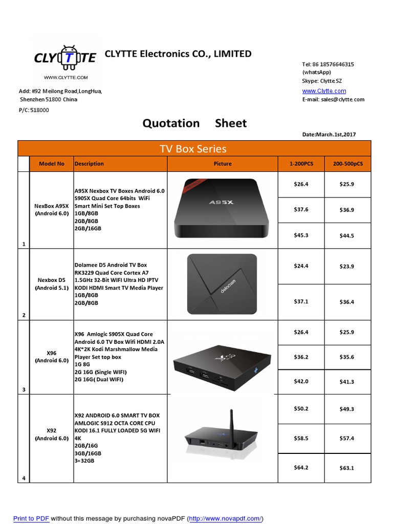 Quotation Android TV Box 170302 | PDF | Computer Related Introductions ...