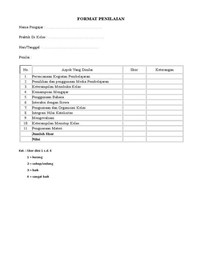 Format Penilaian Micro Teaching | PDF
