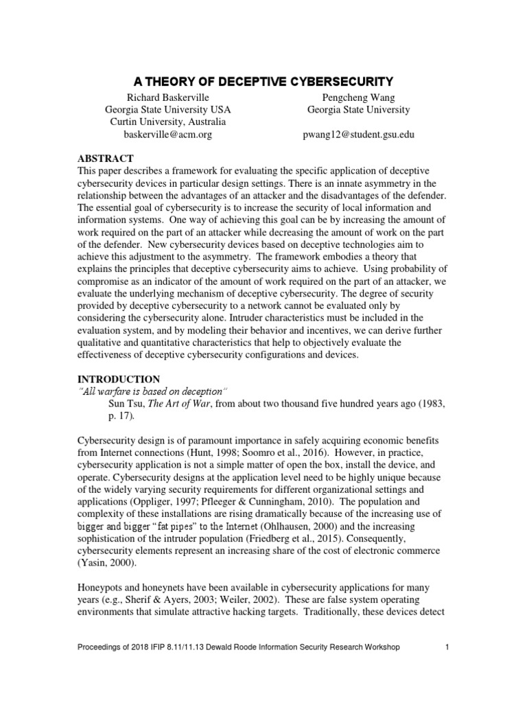 Baskerville y Wang - A Theory of Deceptive Cybersecurity | PDF ...