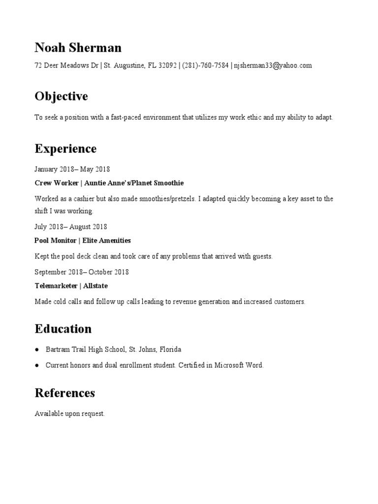Noahs Resume | PDF | Business