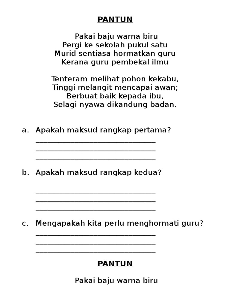 Pantun Latihan BM | PDF