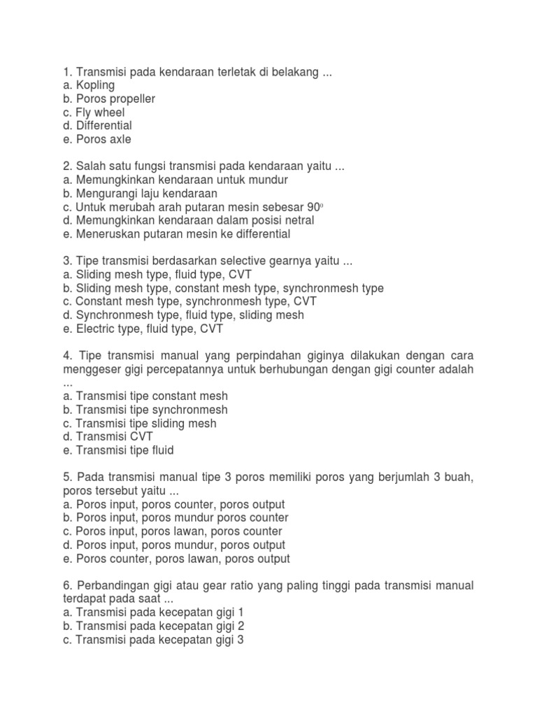 Soal Latihan Kelas Xii Tkr Pdf
