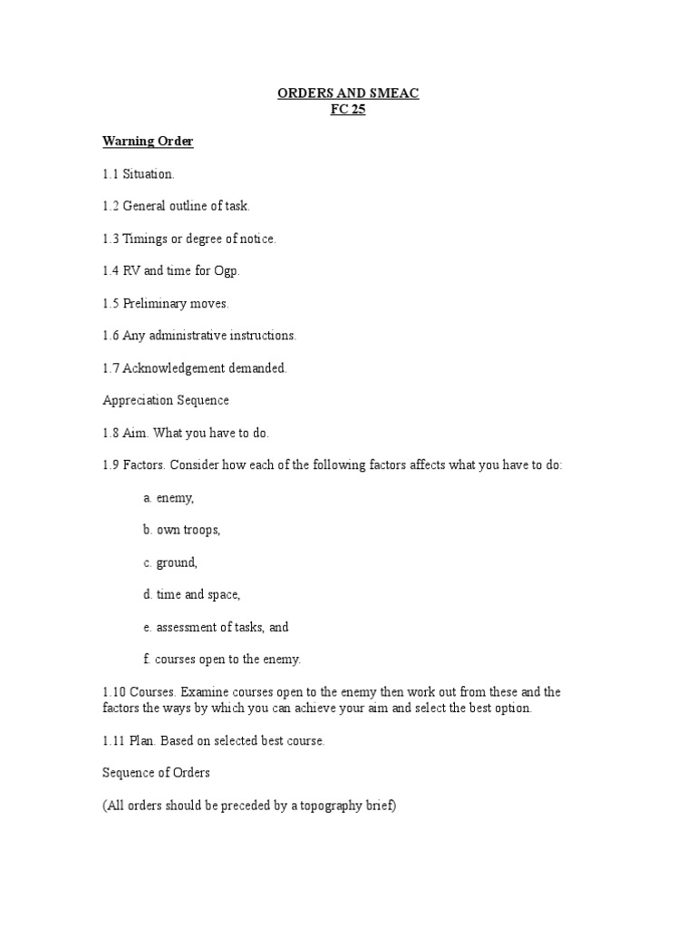 Orders and Smeac | PDF | Warfare | Warfare Of The Industrial Era