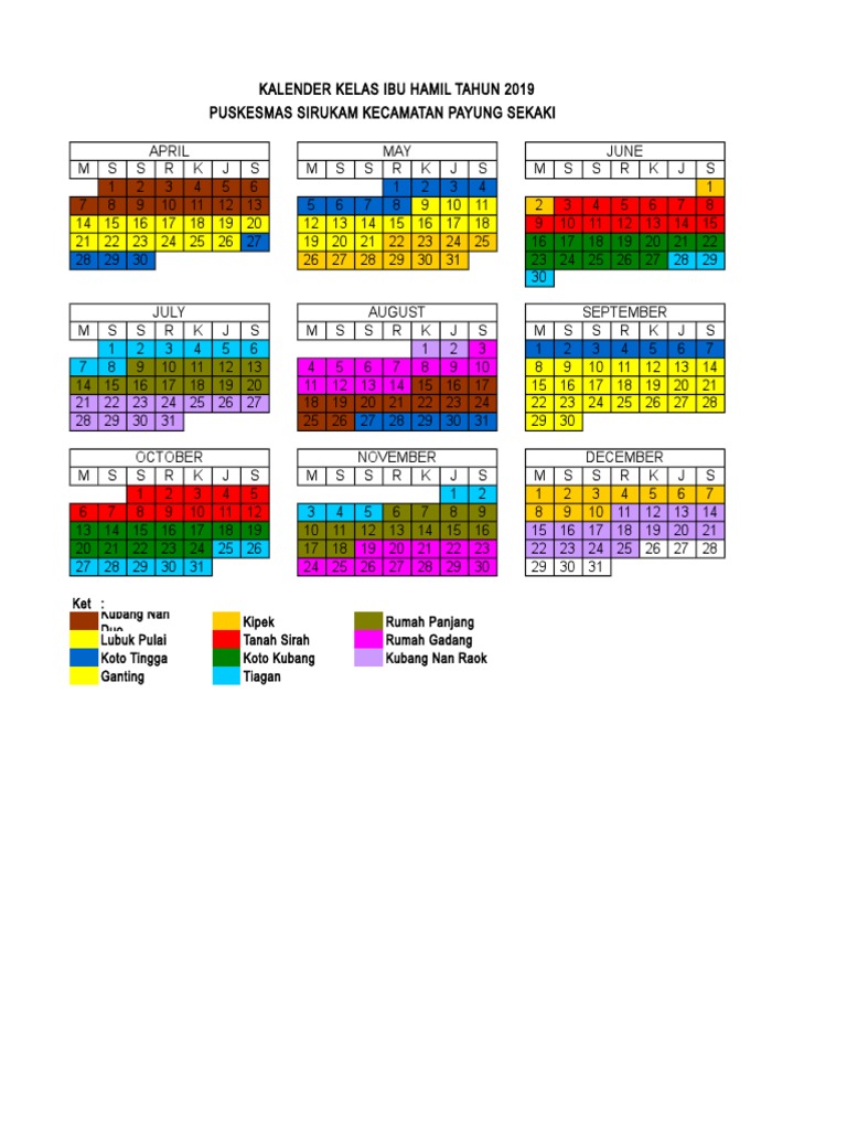 Kalender Kelas Ibu Hamil Tahun 2019 Puskesmas Sirukam Kecamatan Payung ...
