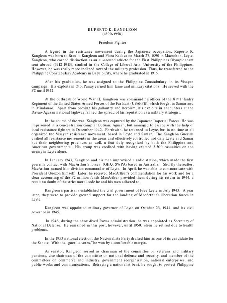 Ruperto K. Kangleon | PDF | Douglas Mac Arthur | Philippines