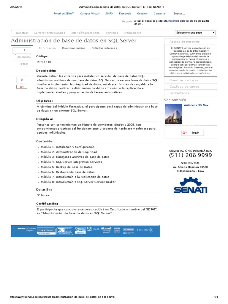 Administración de Base de Datos en SQL Server | PDF | Servidor SQL de ...