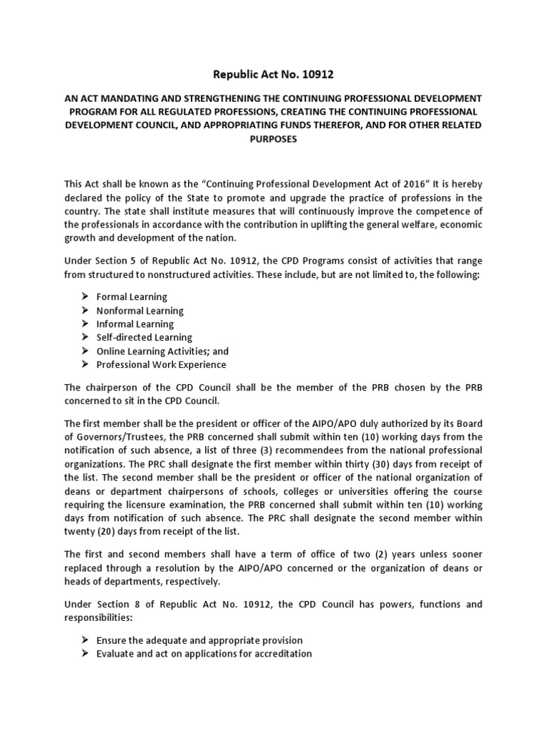 Republic Act No 10912 | PDF | Professional Development | Lifelong Learning