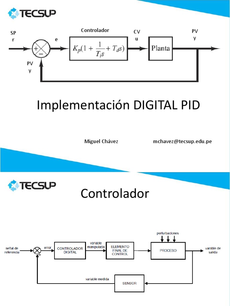 Implementación DIGITAL PID: Controlador SP R PV y CV U e | PDF ...
