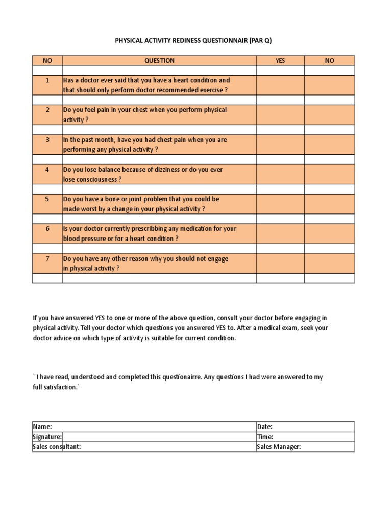Assessing Readiness for Physical Activity: A Review of the PAR-Q ...