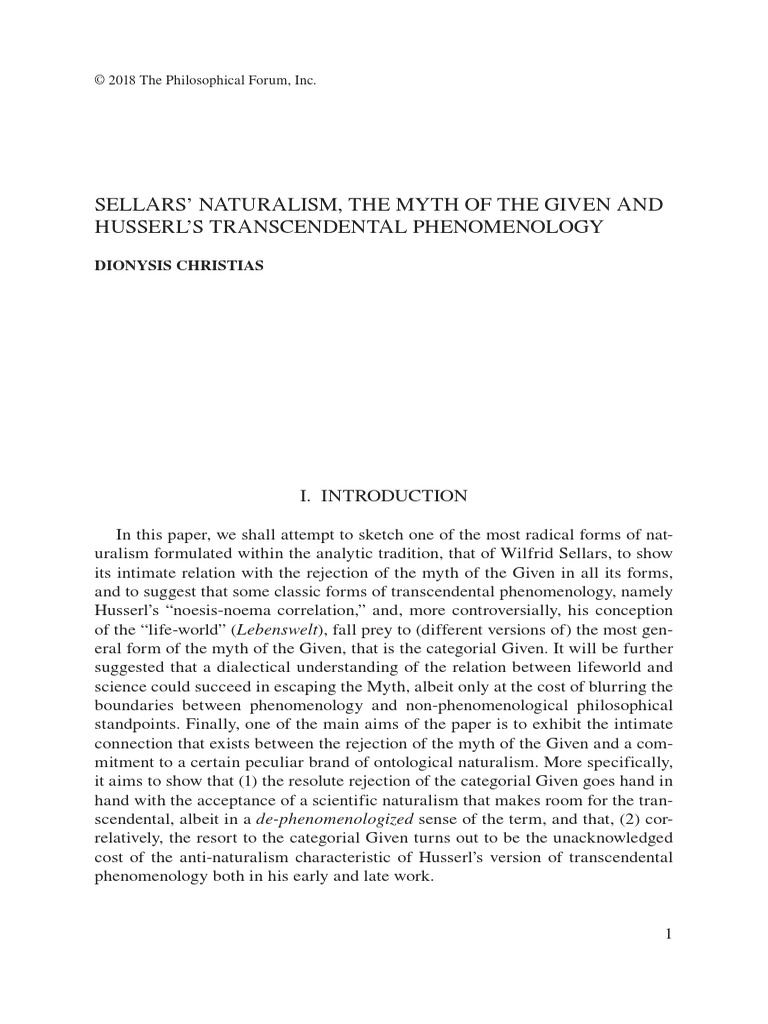 Sellars Naturalism The Myth of The Given PDF | PDF | Metaphysical ...