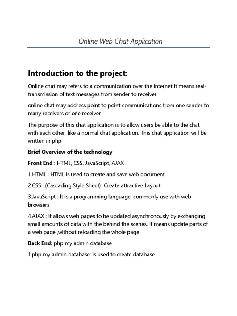 Online Web Chat Application Document | PDF | Ajax (Programming) | World Wide Web