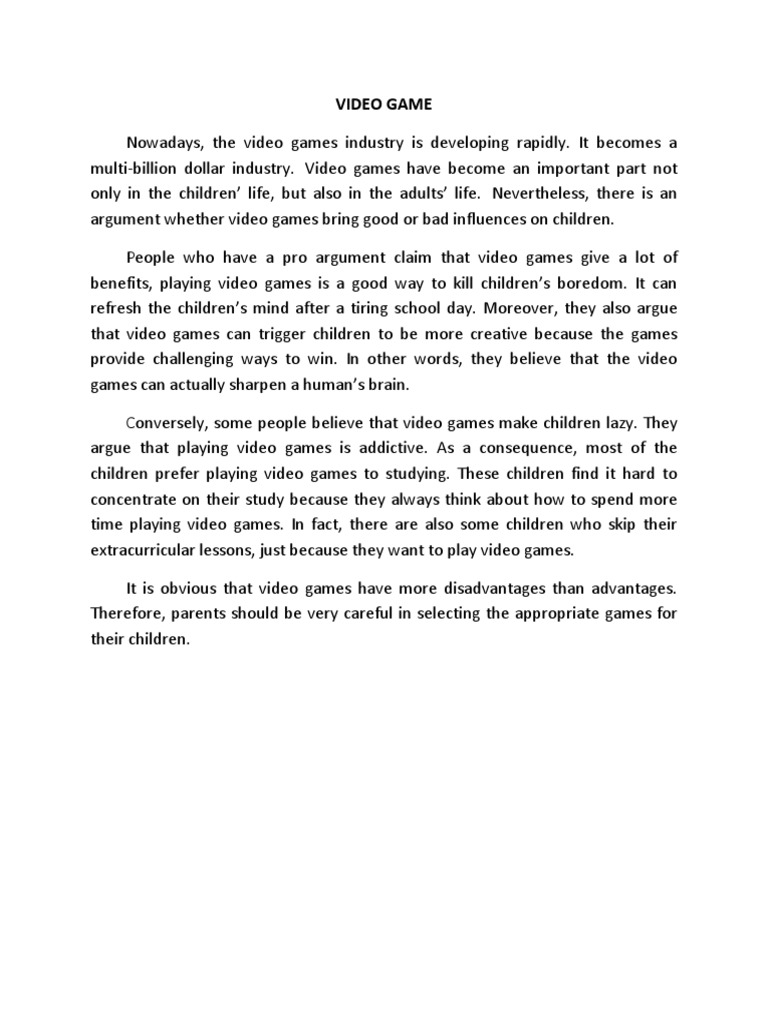 Video Games: Good or Bad for Kids | PDF | Video Games | Psychological ...