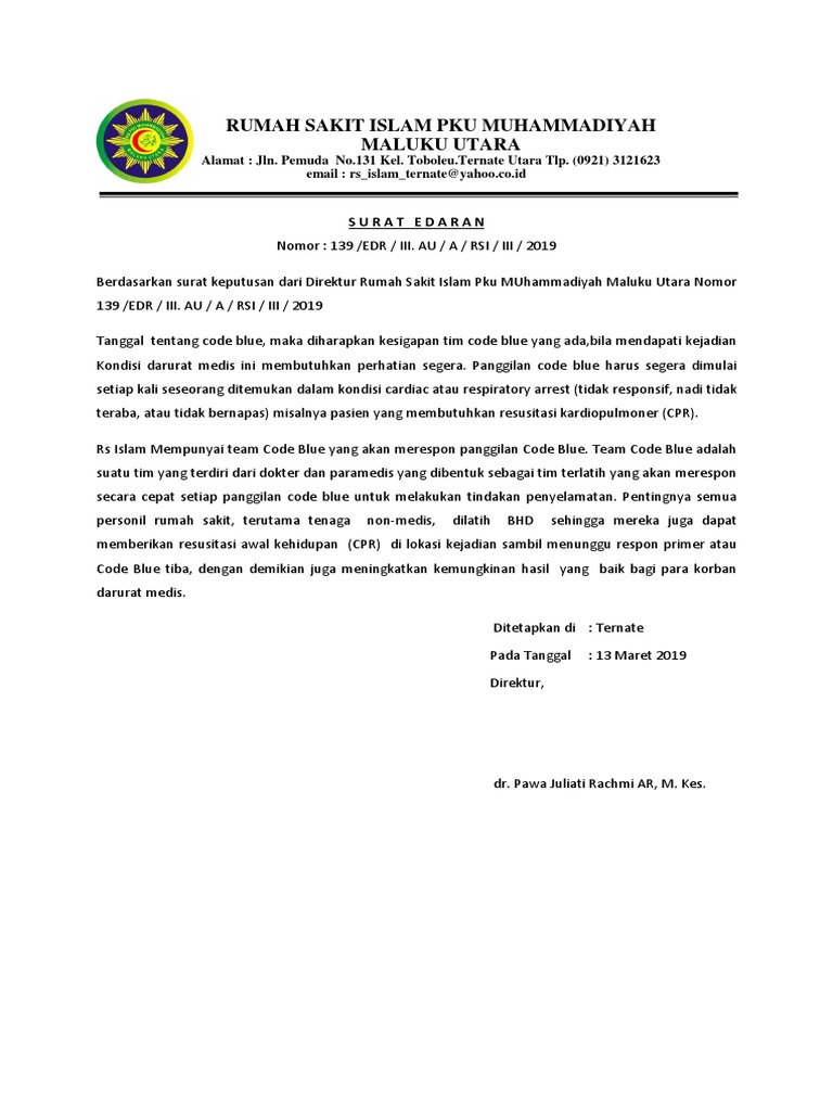 Surat Edaran Code Blue | PDF