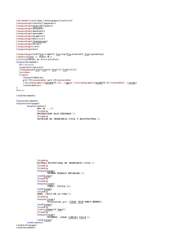 Configuration and formatting of a LaTeX document for a physics lab ...