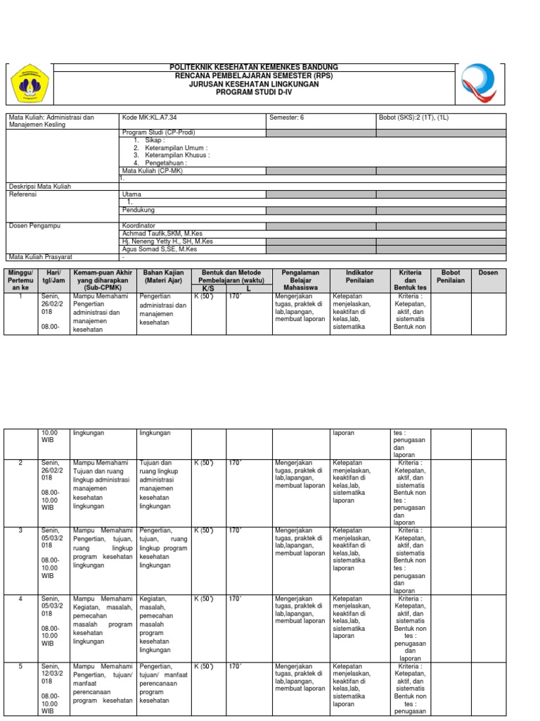 RPS Admin Dan Manajemen Kesling | PDF