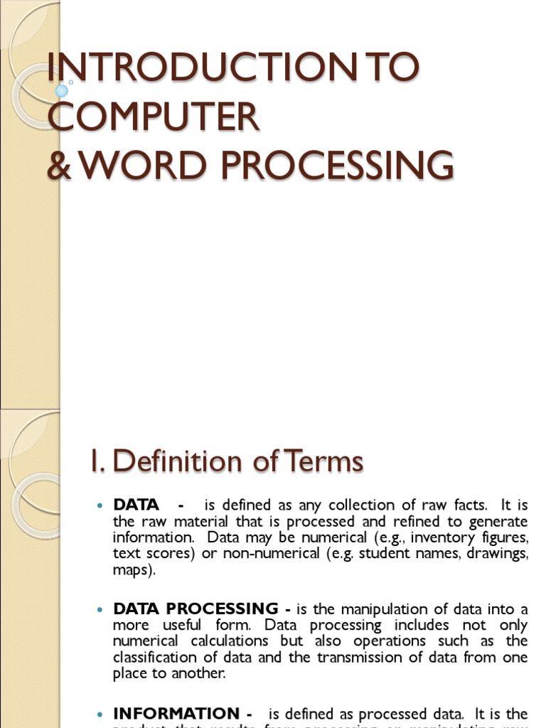 Introduction To Computer And Word Processing Pdf Computer Hardware Random Access Memory 