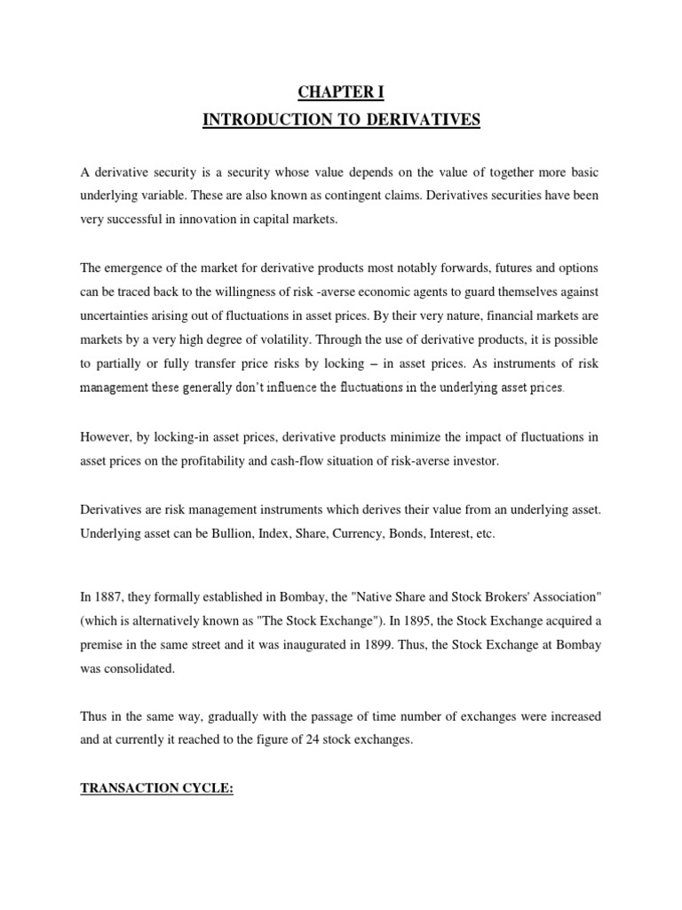 Introduction To Derivatives: Transaction Cycle | PDF | Derivative ...