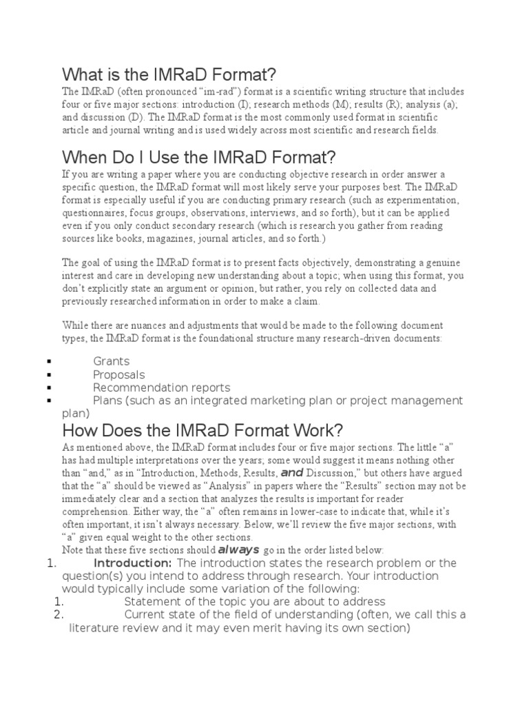 What Is The IMRaD Format | Download Free PDF | Focus Group | Data