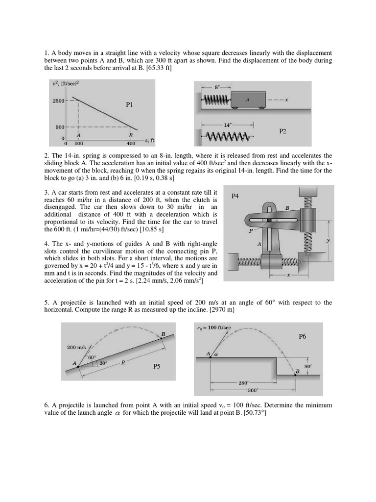 Problem Set For Dynamics Pdf Trajectory Acceleration