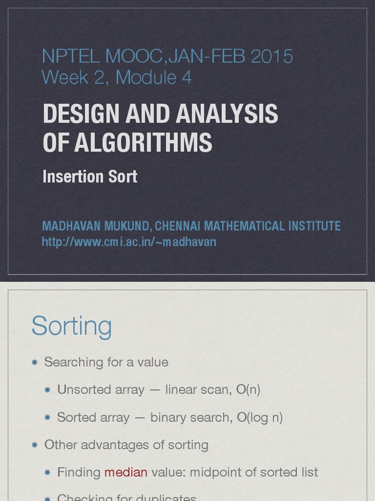 Nptel Week2 Module4 Insertionsort | PDF | Algorithms | Algorithms And Data Structures