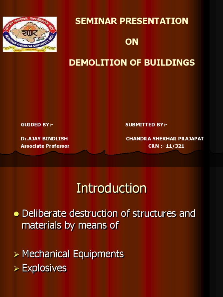 Seminar Presentation ON Demolition of Buildings | PDF