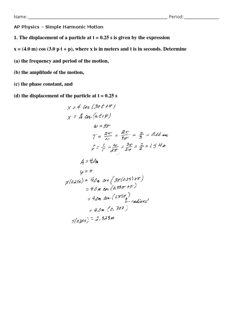 Simple Harmonic Motion Problems With Answers FINAL | PDF | Quantity | Physical Sciences