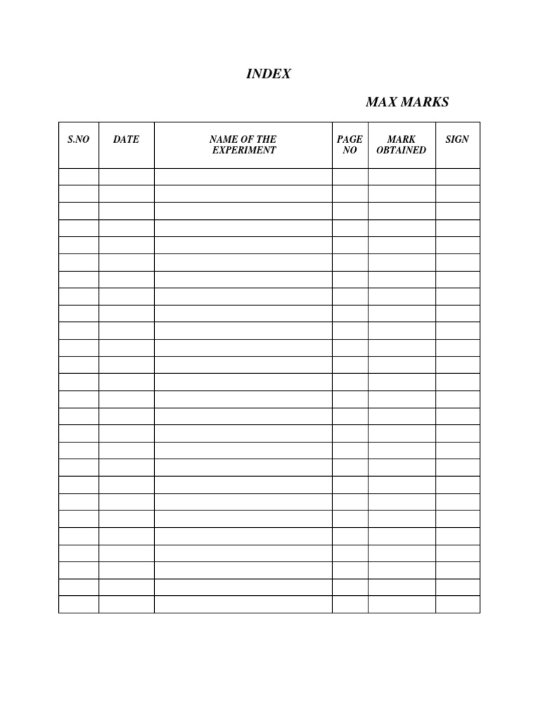 Experiment Index & Marks Record | PDF