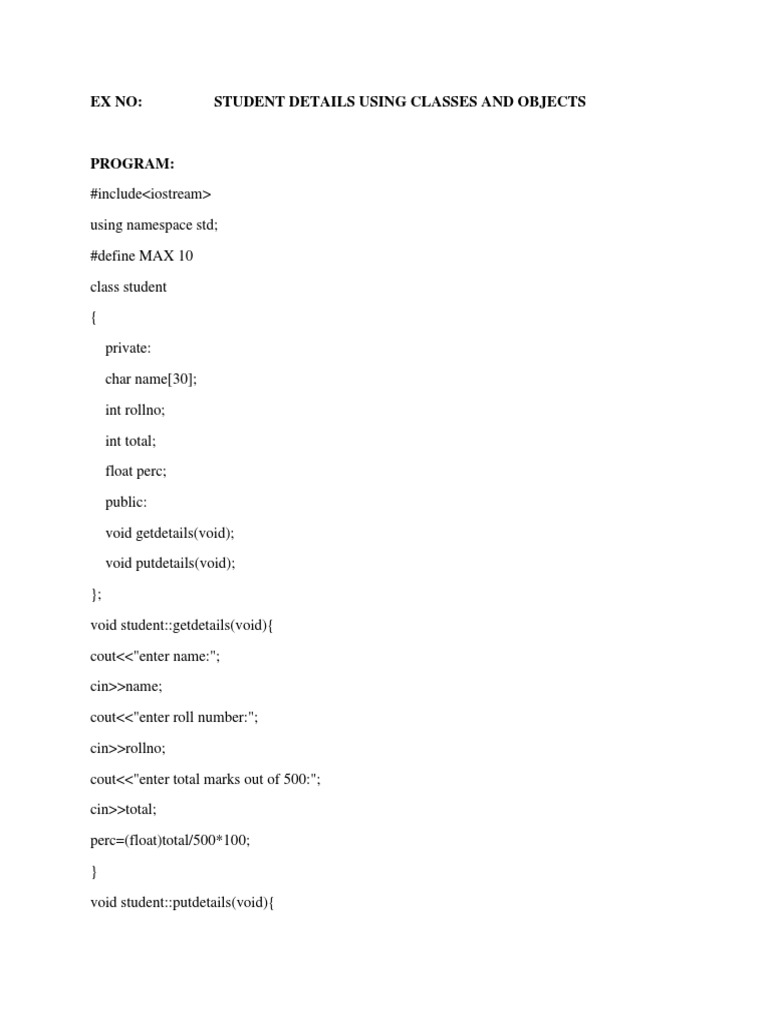 C++ Student Details Program | PDF