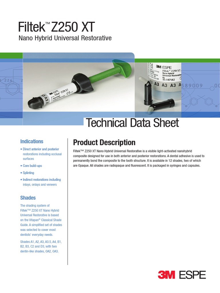Filtek Z250XT TDS 6pg A4 Single 042111d | PDF | Composite Material ...