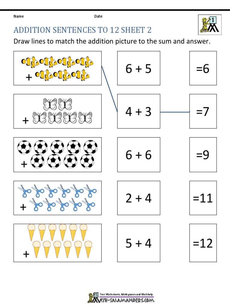 Addition Sentences Worksheet 2 | PDF | Teaching Methods & Materials
