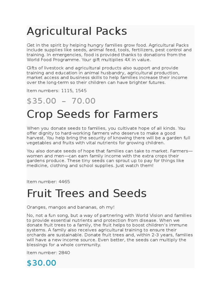 Agricultural Packs | PDF | Agriculture | Food Industry