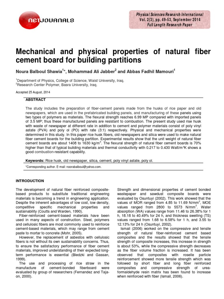 Mechanical and Physcial Properties of Fibre Cement Board PDF | PDF ...