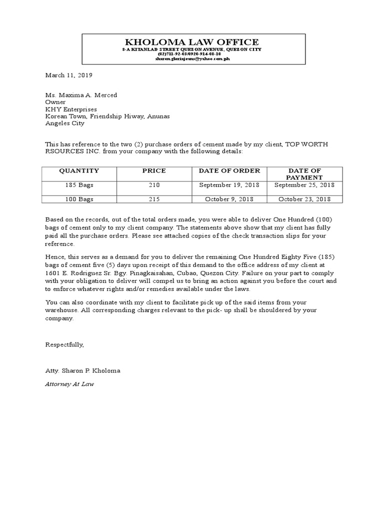 Demand Letter KHY | PDF