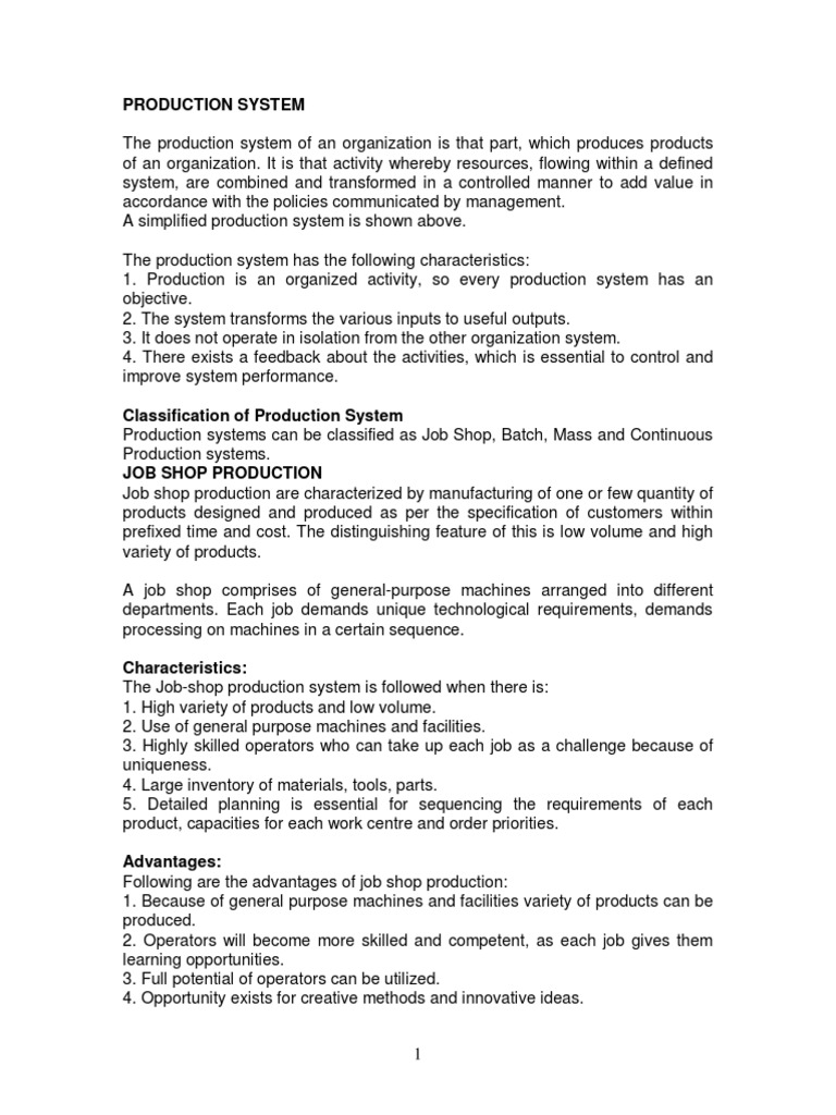 Production System | PDF | Operations Management | Mass Production