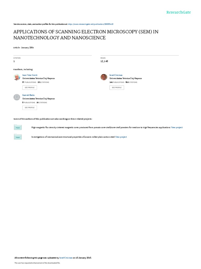 Applications of Scanning Electron Microscopy Sem in Nanotechnology and ...
