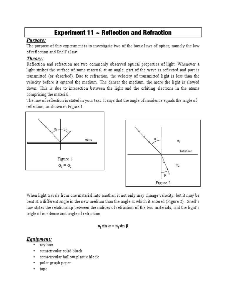 Exp11. Reflection and Refraction | PDF | Reflection (Physics) | Refraction