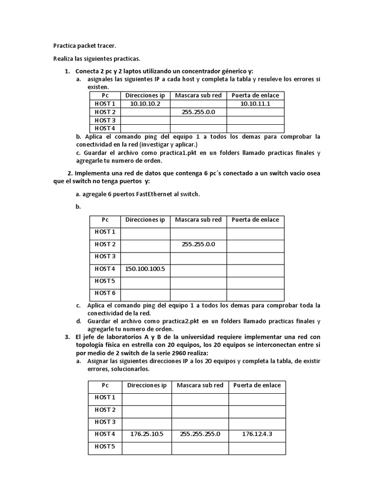 Practica Packet Tracer | PDF | Dirección IP | Conmutador de red