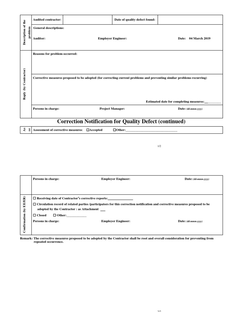 Correction Notification For Quality Defect (Continued) : Other | PDF