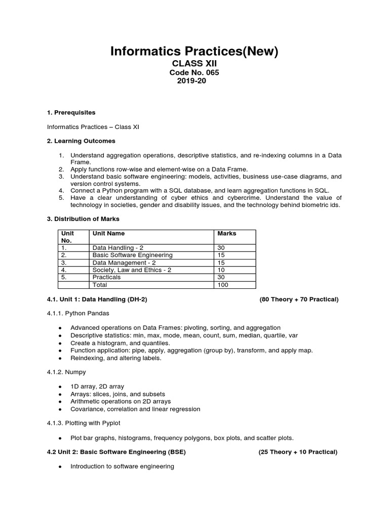 Informatics Practices (New) : Class Xii | PDF | Sql | Databases