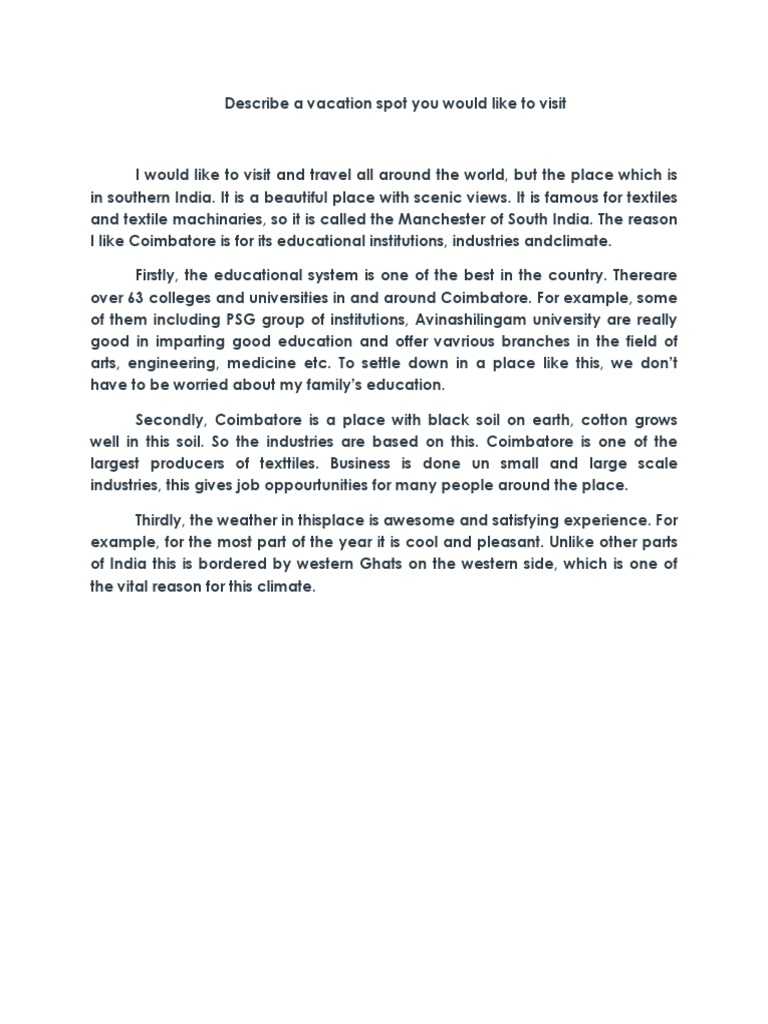 Describe A Vacation Spot You Would Like To Visit | PDF