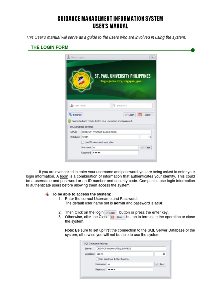 Guidance Management Information System User'S Manual: The Login Form ...