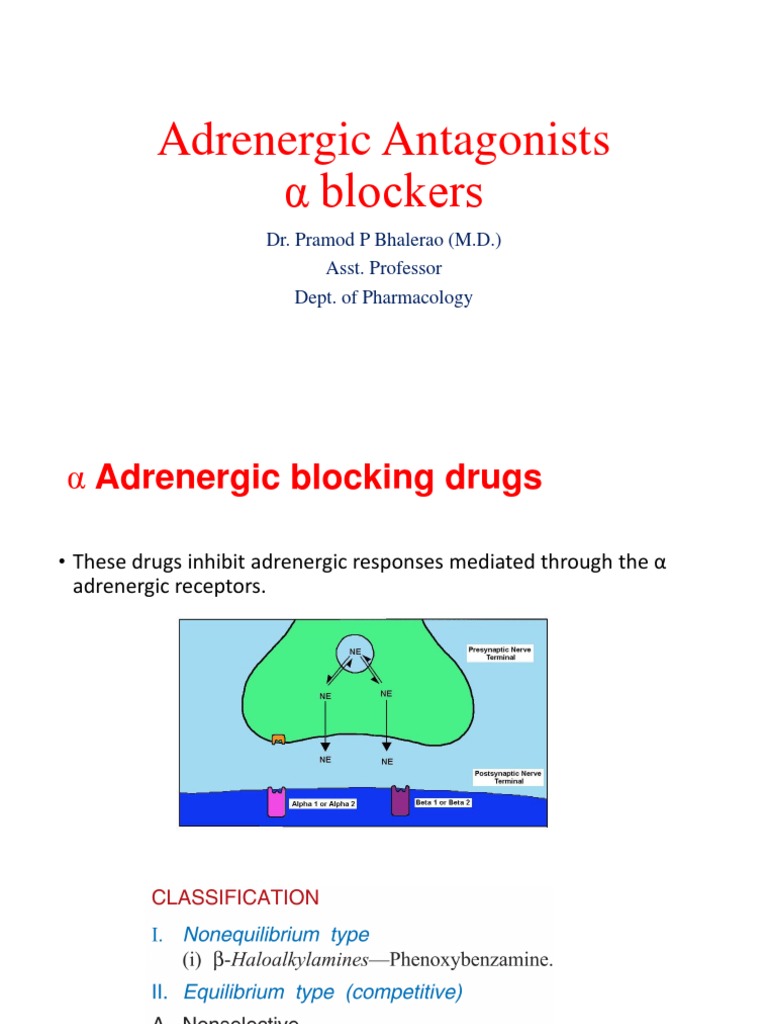 Adrenergic Antagonists α blockers: Dr. Pramod P Bhalerao (M.D.) Asst ...