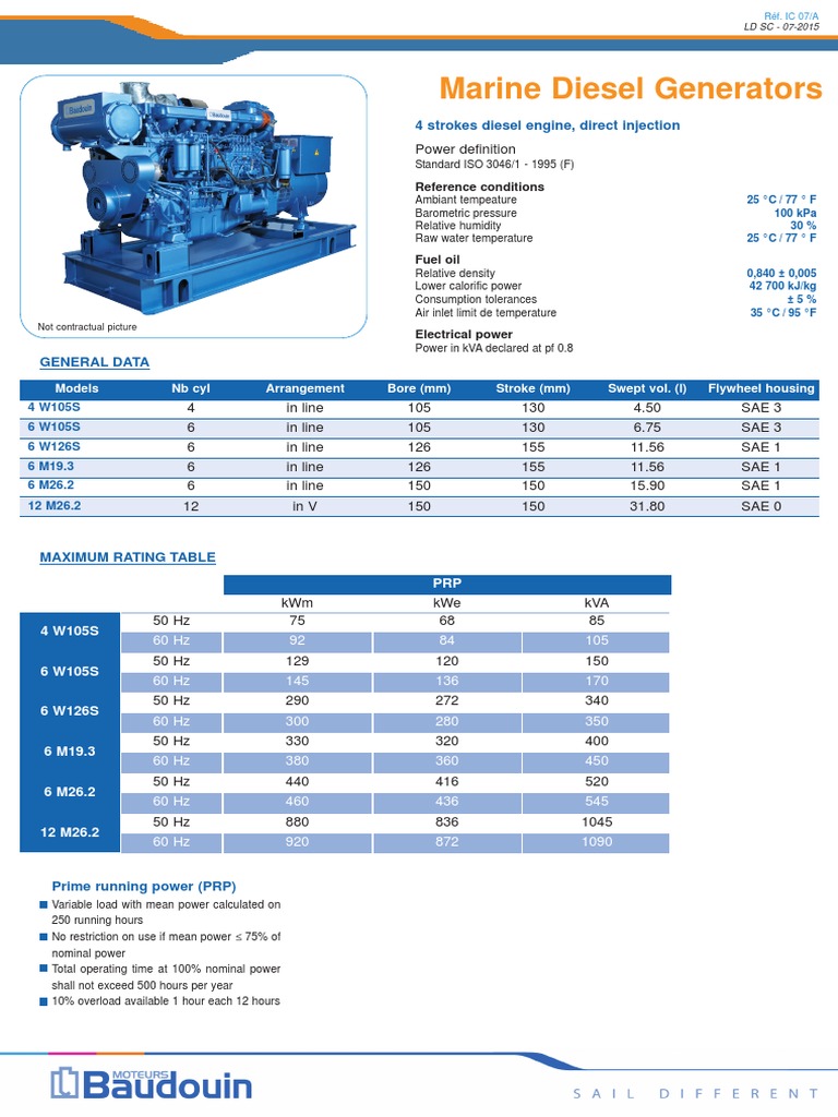 Marine Diesel Generators Technical Specifications | PDF | Diesel Engine ...