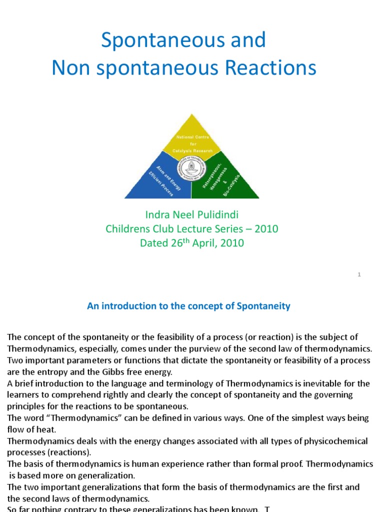 Spontaneous vs Non-Spontaneous Reactions | PDF | Thermodynamic ...